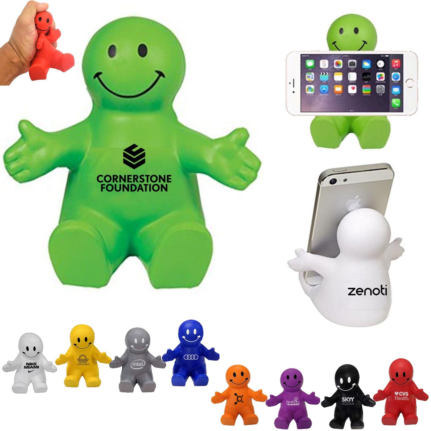 4" Squeezable Smile Face Guy Phone Holder & Squeezable Stress Reliever ...