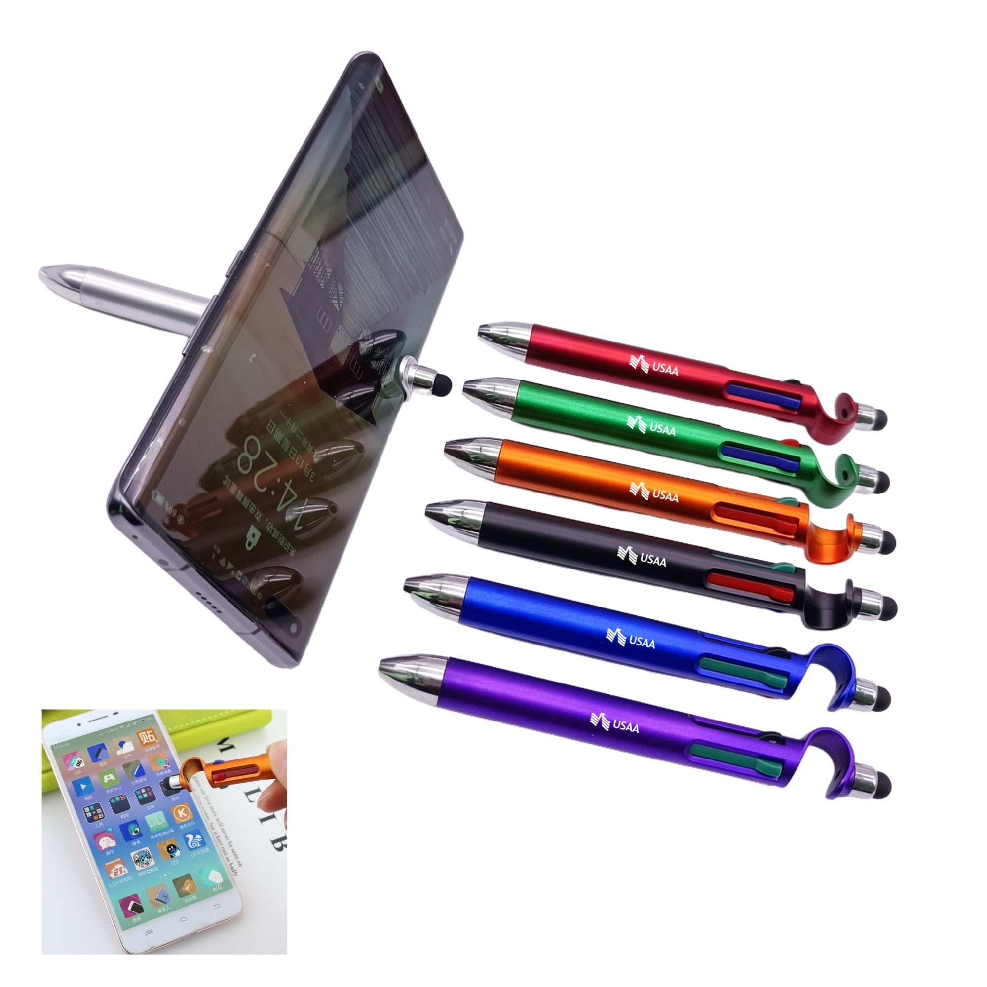 Multifunctional 4-Color Ballpoint Pens with Phone Holder + Capacitive ...