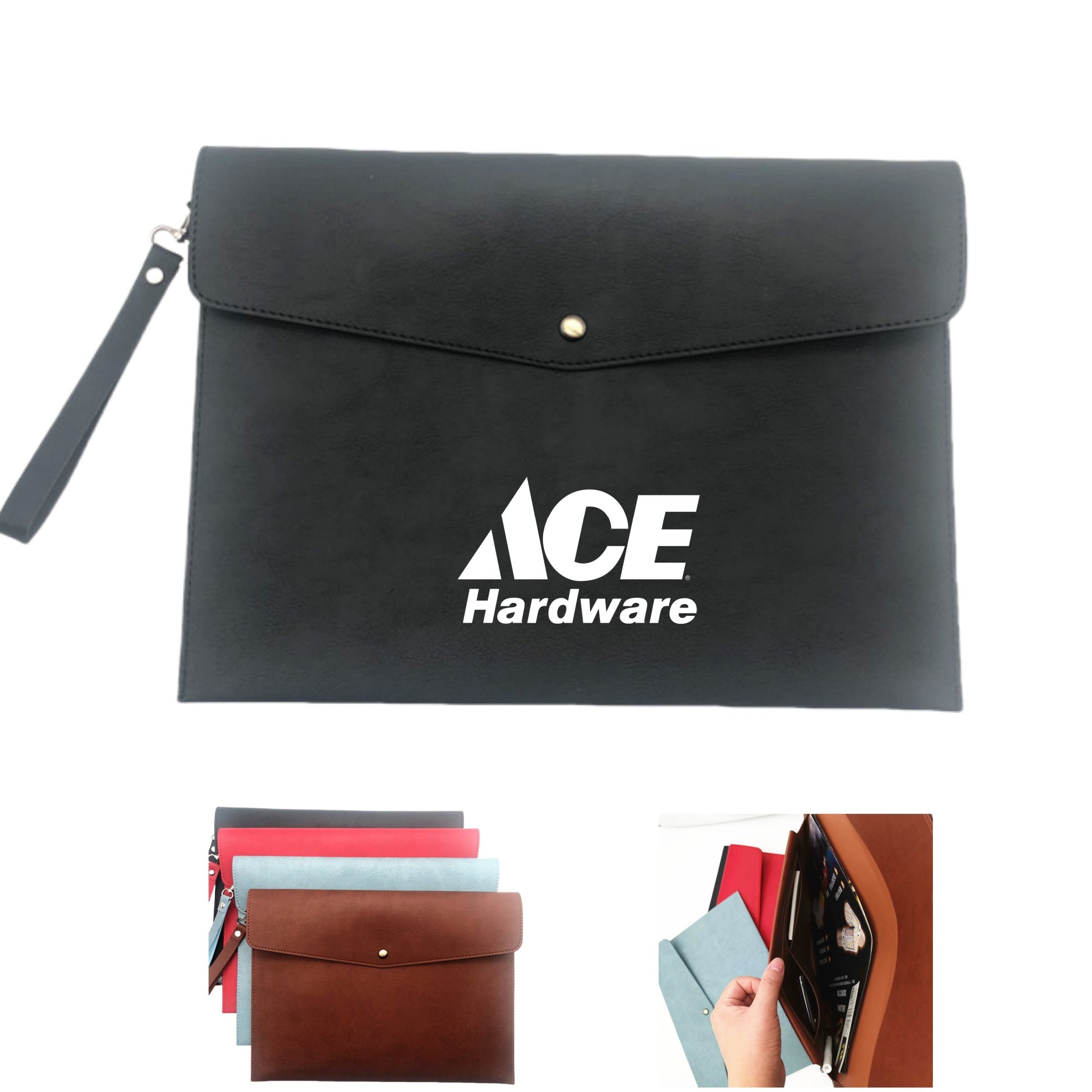 A4 PU Leather Envelope Documents File Portfolio with Removable Hand St ...